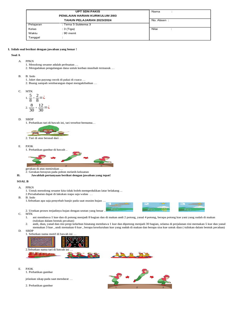 Soal PH Ki-3 Kelas 3 Tema 5 Sub 3 | PDF