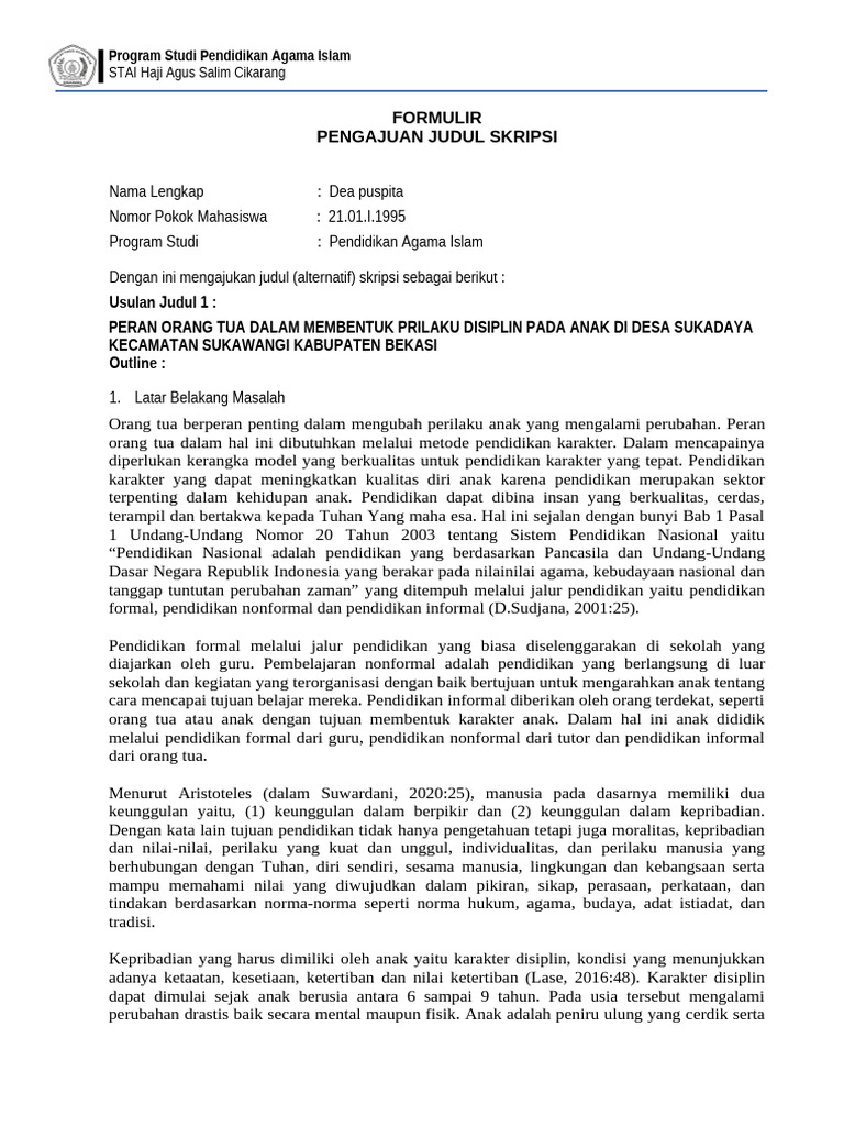 Form Pengajuan Judul PAI | PDF