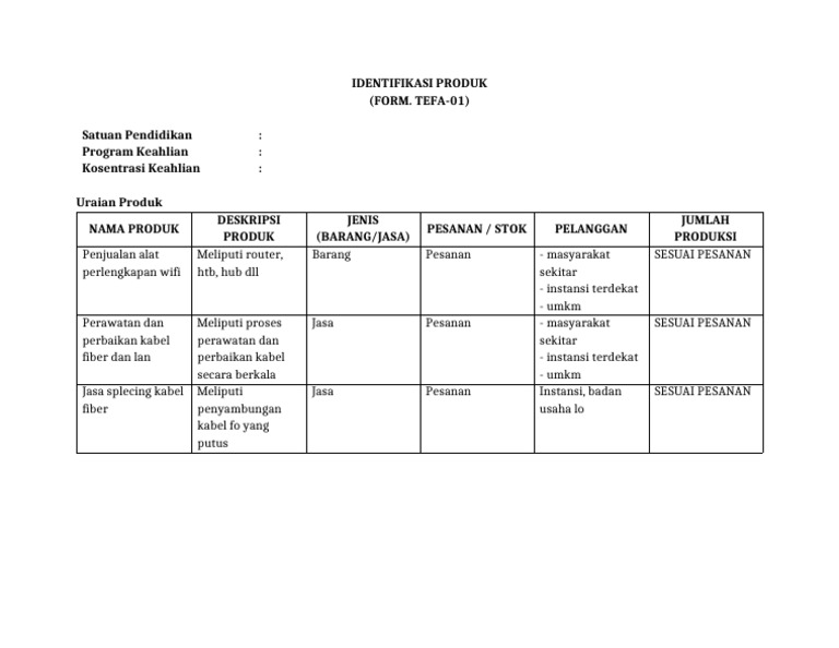 Form TEFA - 01. Identifikasi Produk | PDF