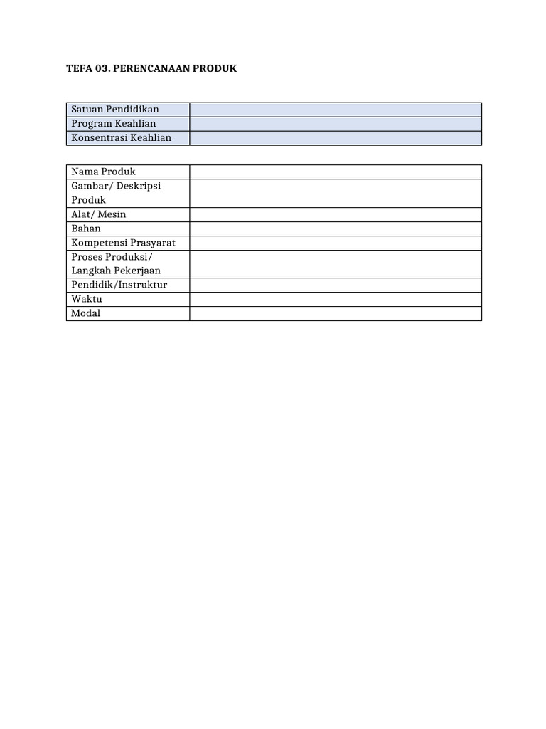 Form TEFA - 03. Perencanaan Produk | PDF | Komputer