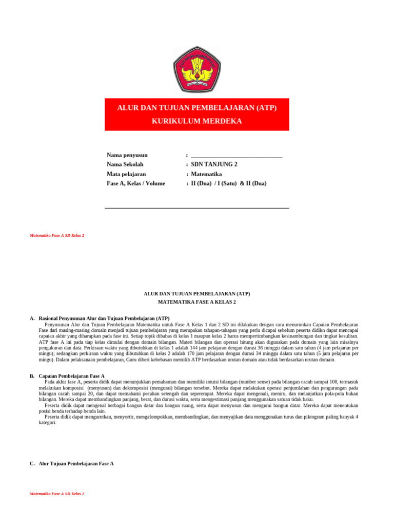 Alur Tujuan Pembelajaran MTK | PDF