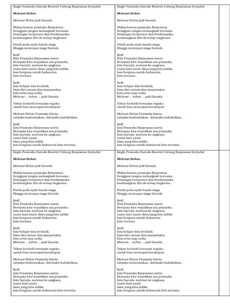 Jingle Pramuka Garuda Kwartir Cabang Banyumas Berjudul | PDF