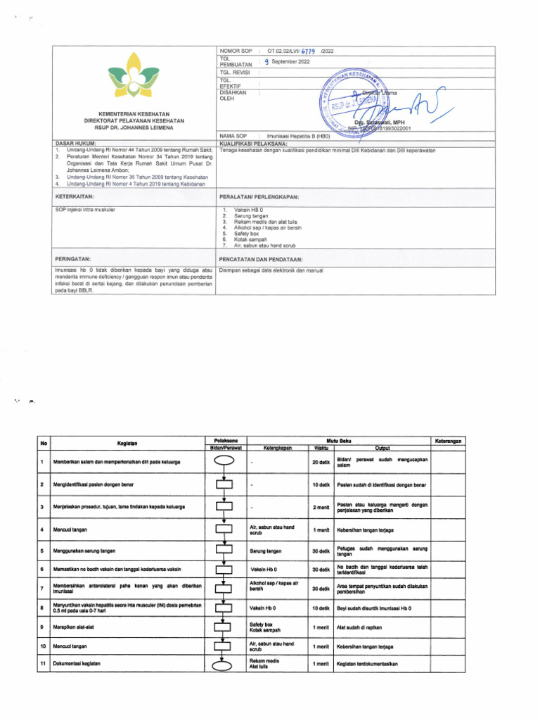 6779 Sop Tentang Imunisasi Hepatitis B (HB0) | PDF