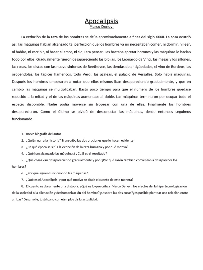 Apocalipsis de Marco Denevi | PDF | Historia | Libros para adolescentes