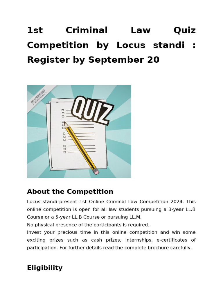 1st Criminal Law Quiz Competition by Locus Standi | PDF | Finance ...