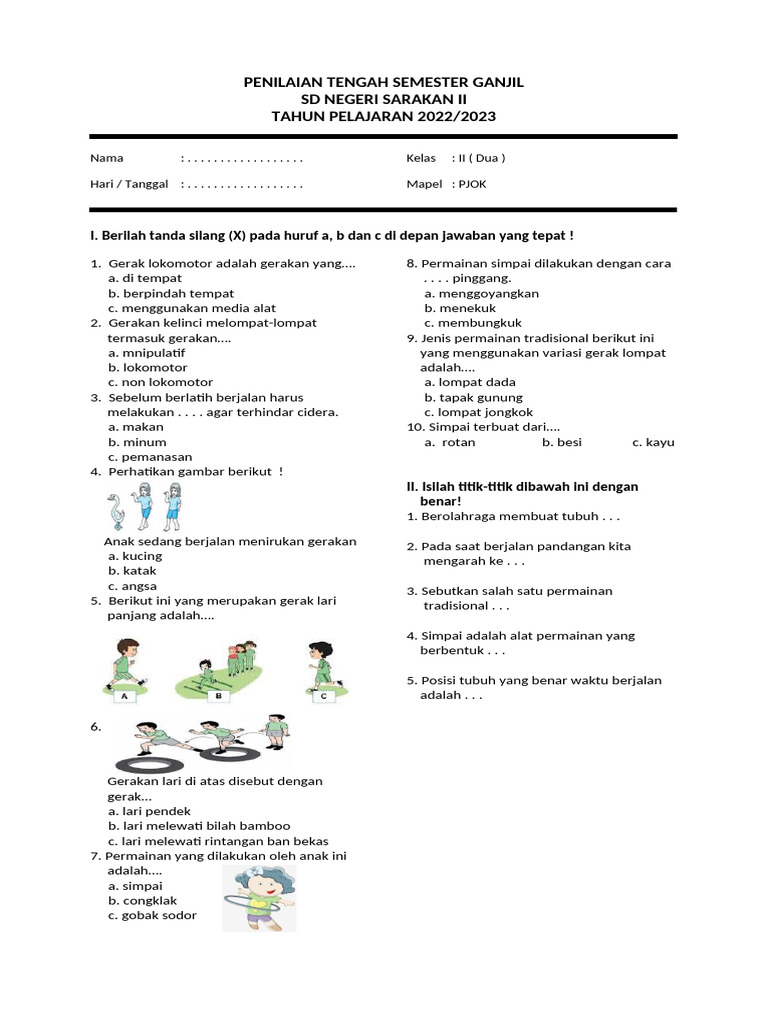 Soal PTS PJOK Kelas 2 | PDF