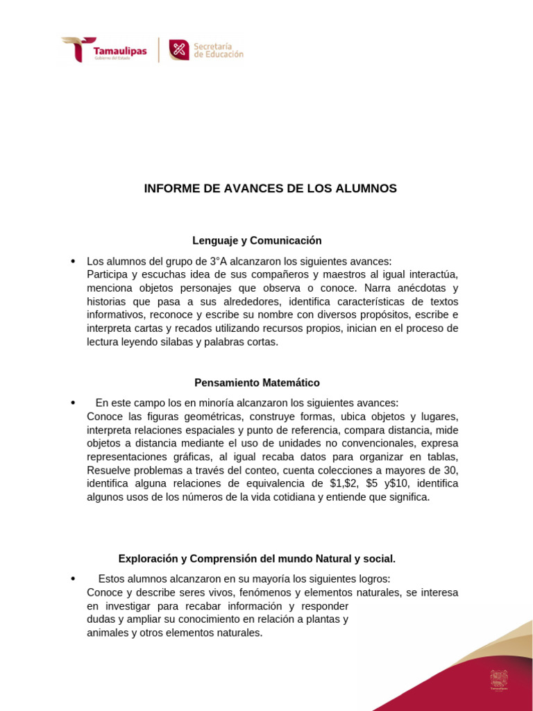Informe Grupal de Avances de Los Alumnos | PDF | Cognición