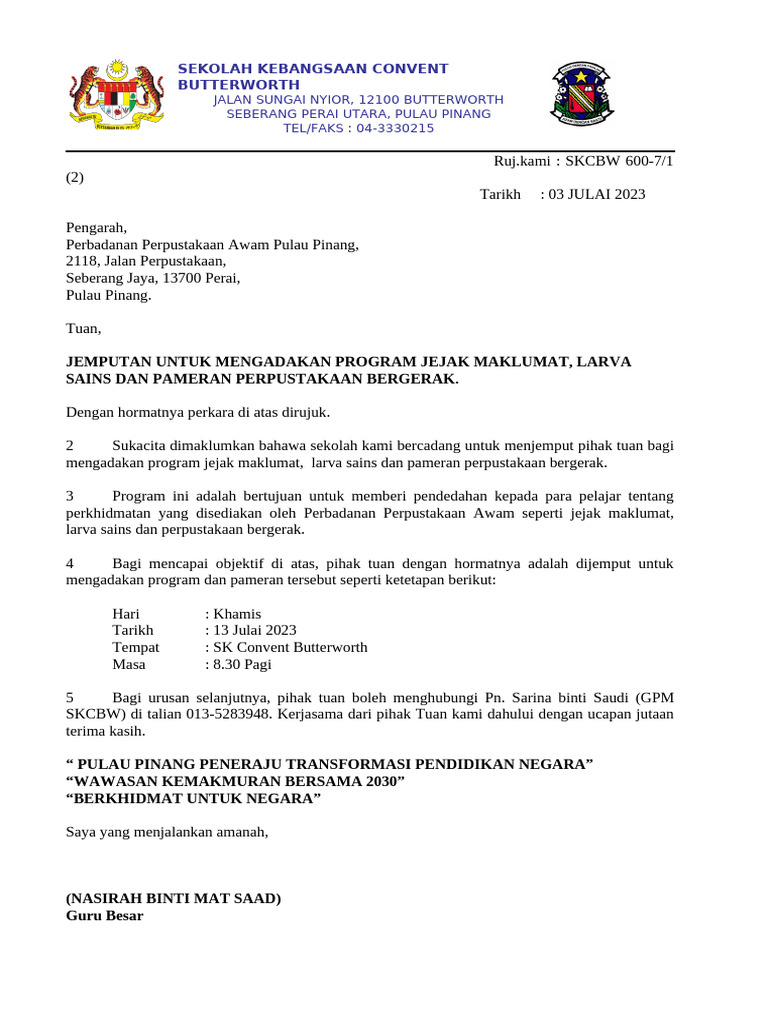 Surat Jemputan Program Jejak Maklumat | PDF