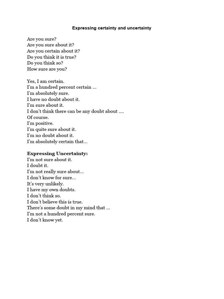 Certainty and Uncertainty Expressions | PDF
