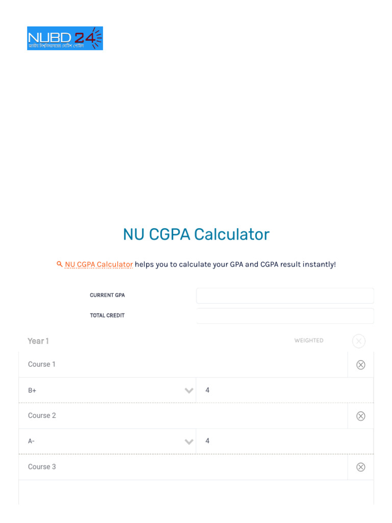 NU CGPA Calculator Online Free! | PDF | Course Credit | Student ...