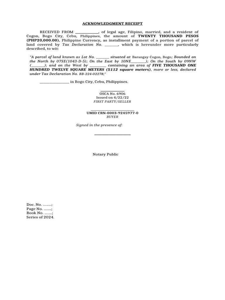 Sample ACKNOWLEDGMENT RECEIPT | PDF