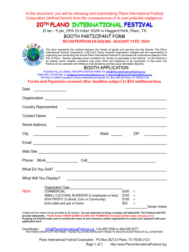 2024 Booth Participation Form | PDF | Legal Liability | Private Law
