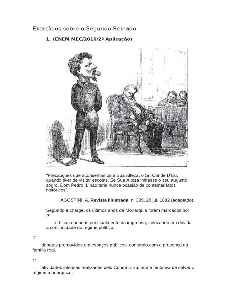 Exercícios Sobre o Segundo Reinado | PDF | Brasil