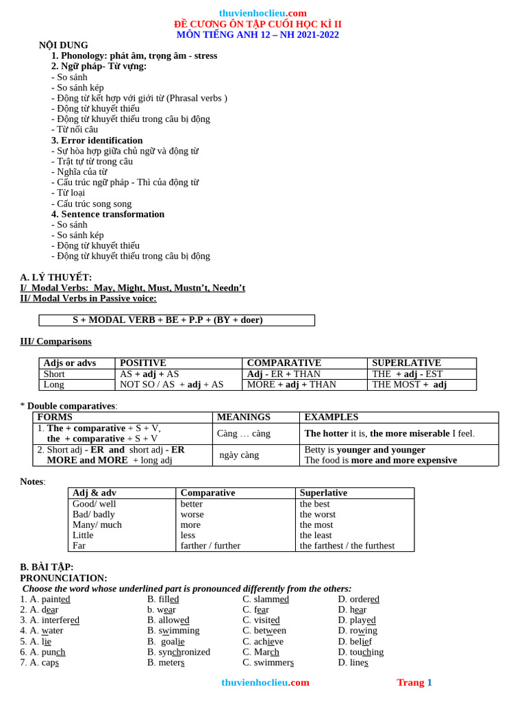 Thuvienhoclieu.com de Cuong on Tap Tieng Anh 12 HK2 Nam 2022 (3) | PDF | Job Satisfaction