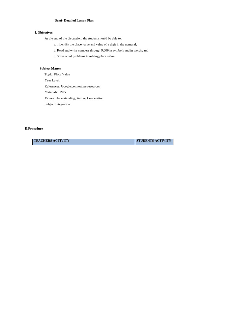 Place Value Lesson Plan for Students | PDF | Numbers | Decimal