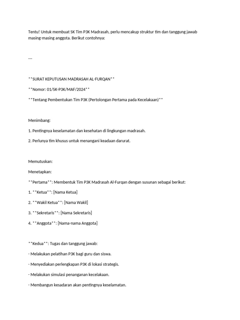 Contoh SK Tim p3k Dan Proker | PDF | Teknologi & Rekayasa