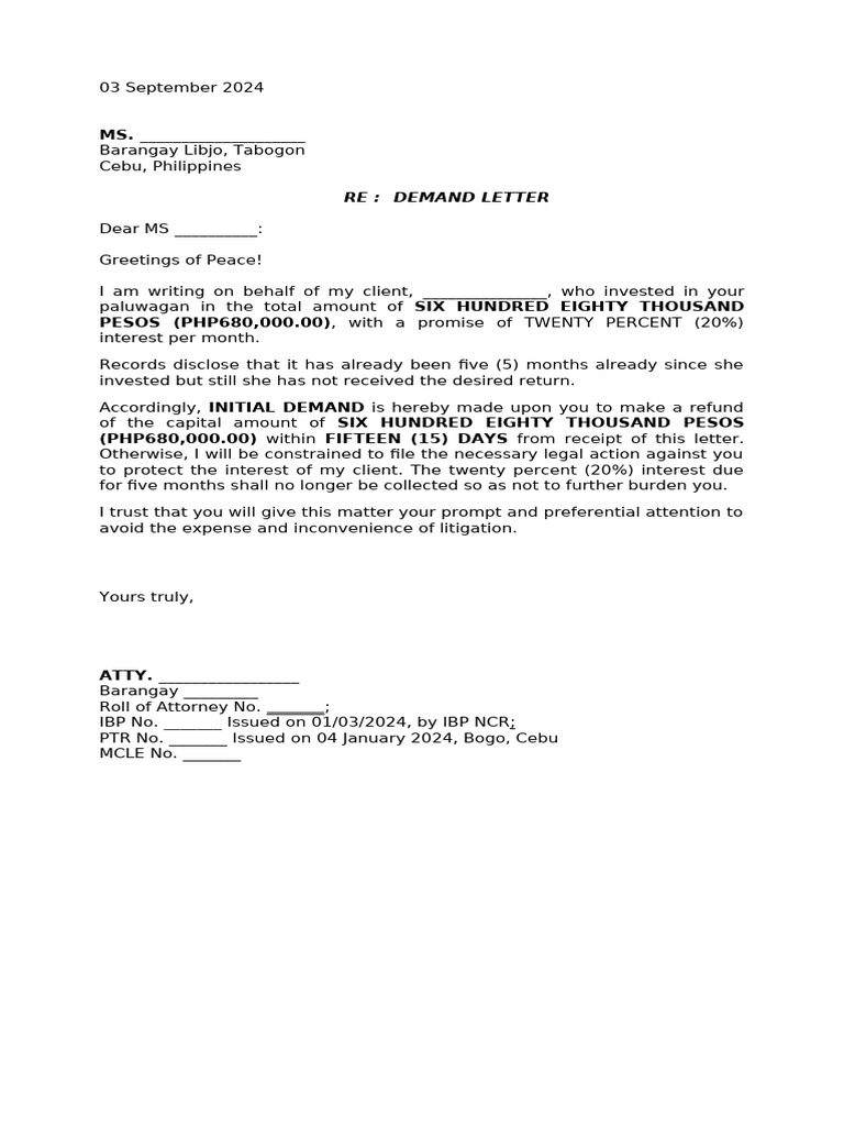 Sample DEMAND LETTER INVESTMENT SCAM | PDF | Business | Finance & Money ...