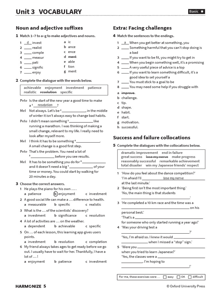 Harmonize 5 TRM Unit 3 Vocab Grammar Worksheets | PDF | Adjective | Vocabulary