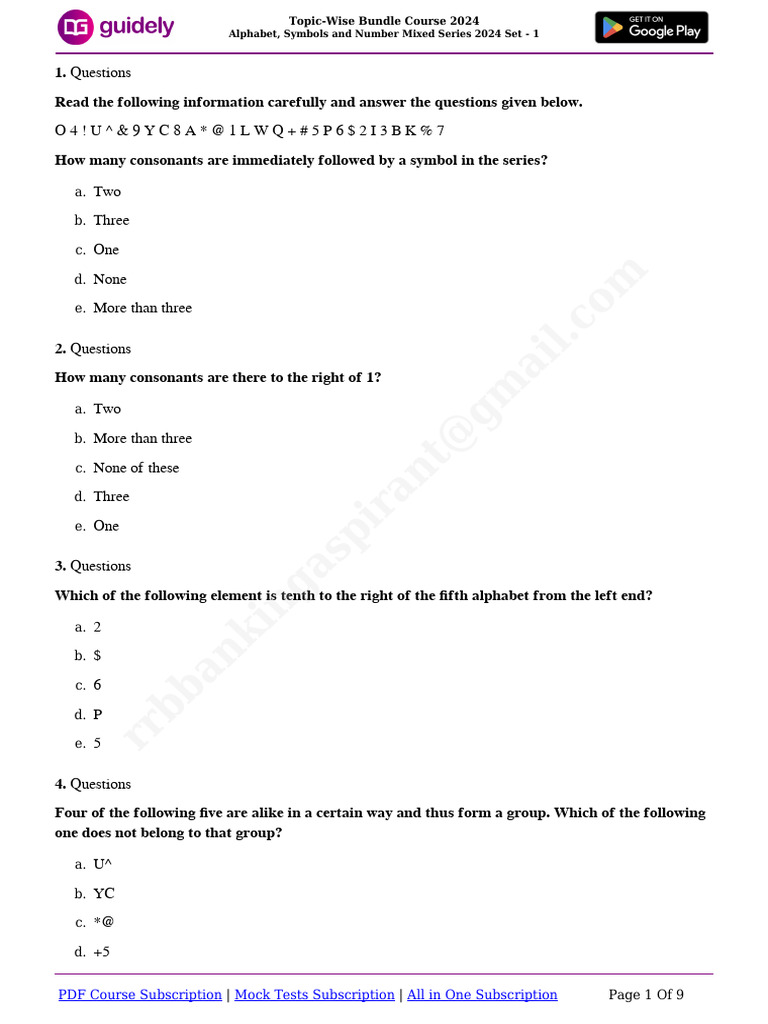 Alphabet, Symbols and Number Mixed Series Set - 1 | PDF | Phonetics ...