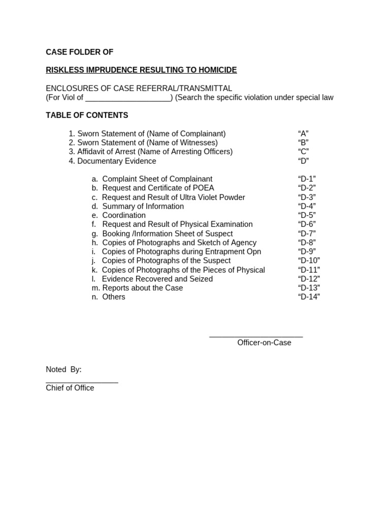 Case Folder Re Homicide | PDF