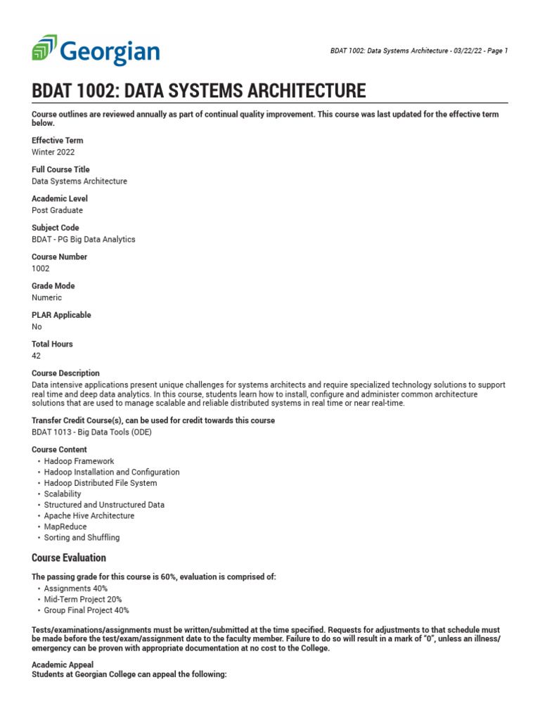 BDAT 1002 - Data Systems Architecture | PDF | Apache Hadoop | Information Technology Management