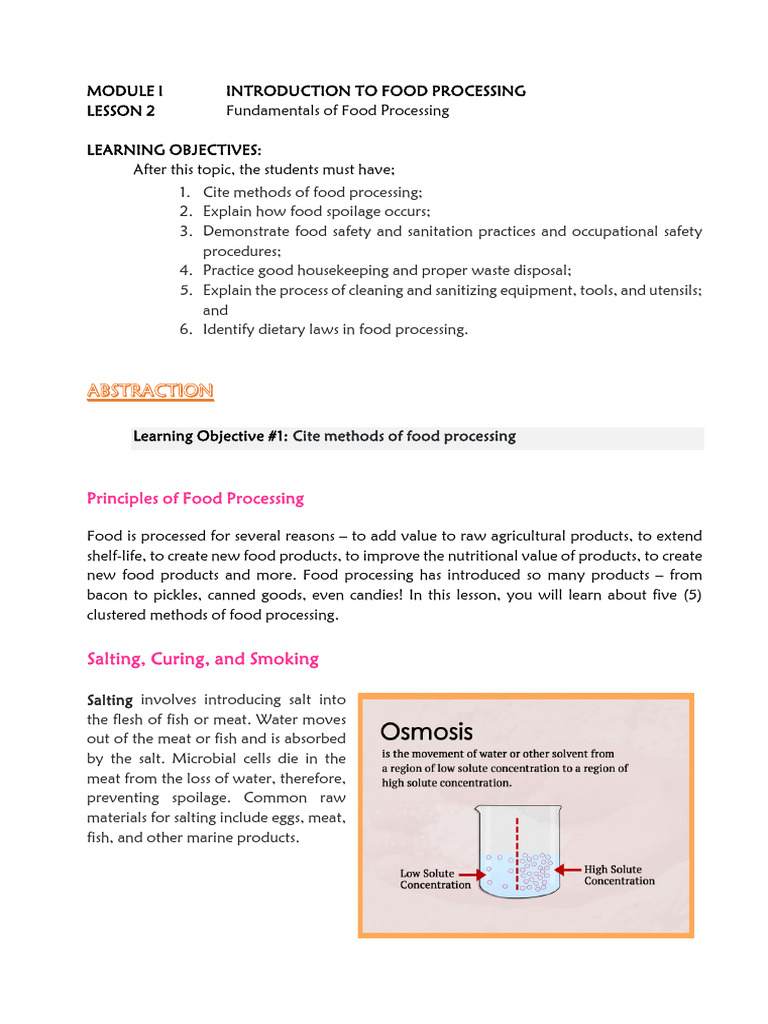 Lesson 2 Fundamentals of Food Processing | PDF | Fermentation | Food Safety