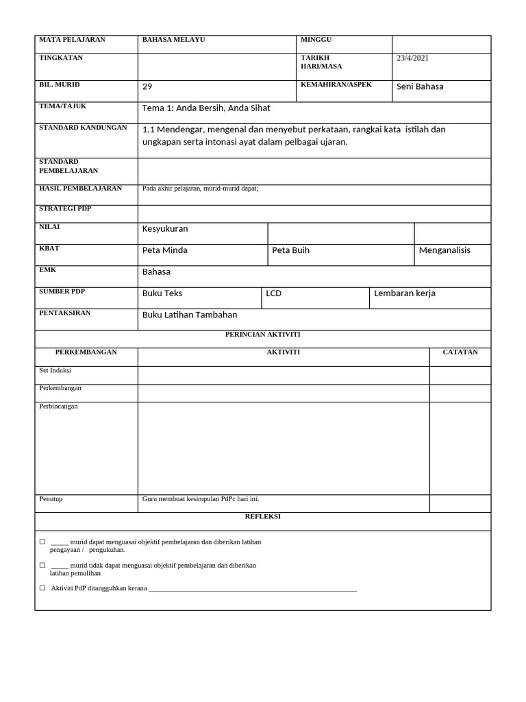 Template RPH Ting 5 | PDF | Karier & Perkembangan