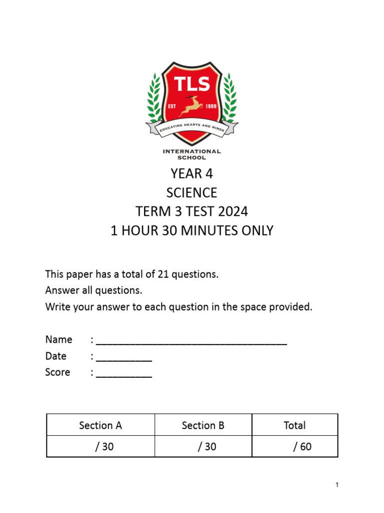 Front Cover Year 4 Science Term 3 2024 | PDF