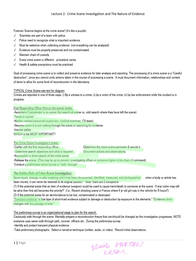 Week 2 Csi Lecture Notes Pdf Crime Scene