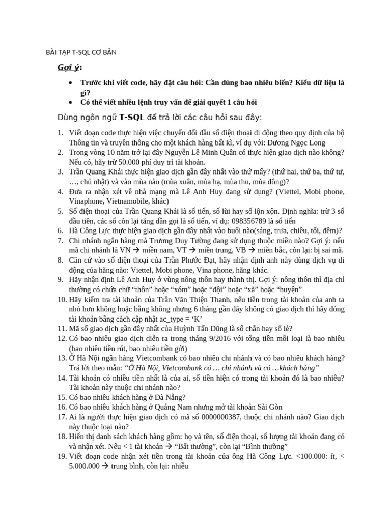 T-SQL P1 BTCoBan | PDF