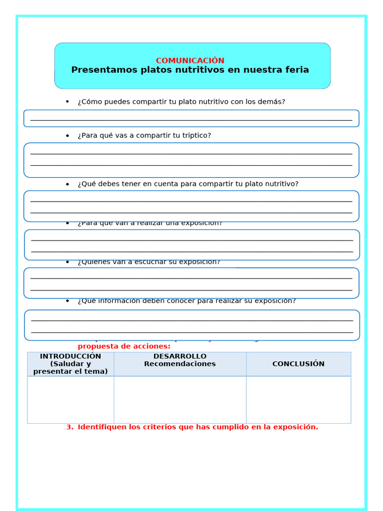 Ficha de Comunicación - Compartimos Nuestro Plato Nutritivo - e | PDF | Nutrición | Dieta y ...
