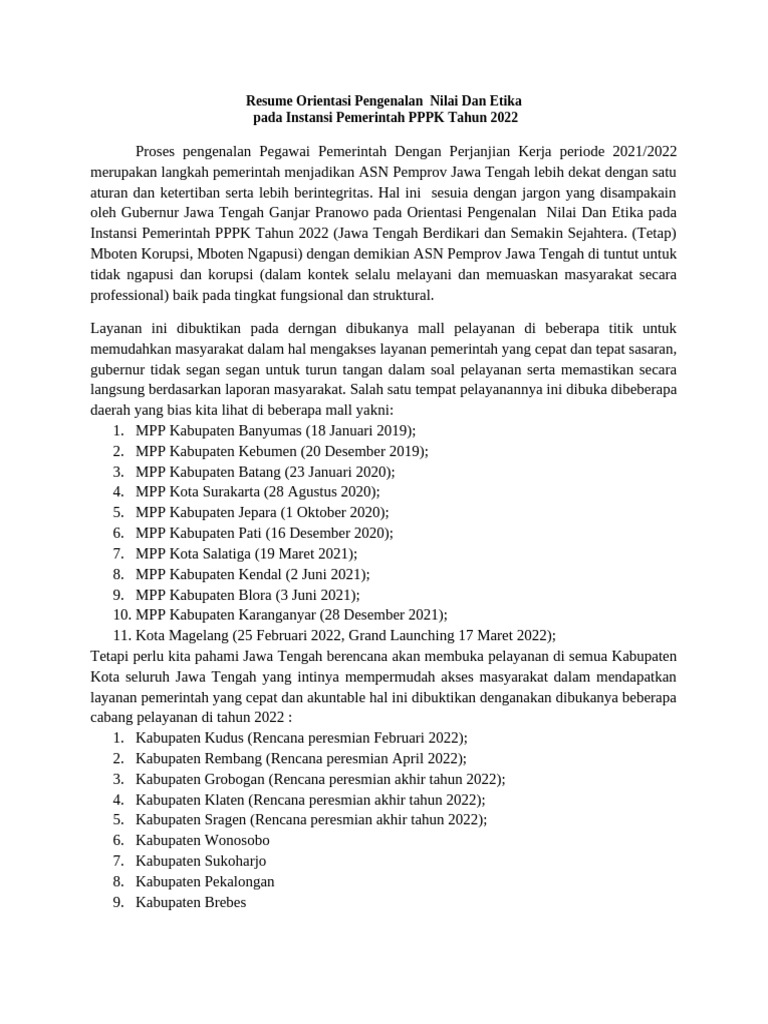 Resume Orientasi Pengenalan Nilai Dan Etika 18-7-2022 | PDF