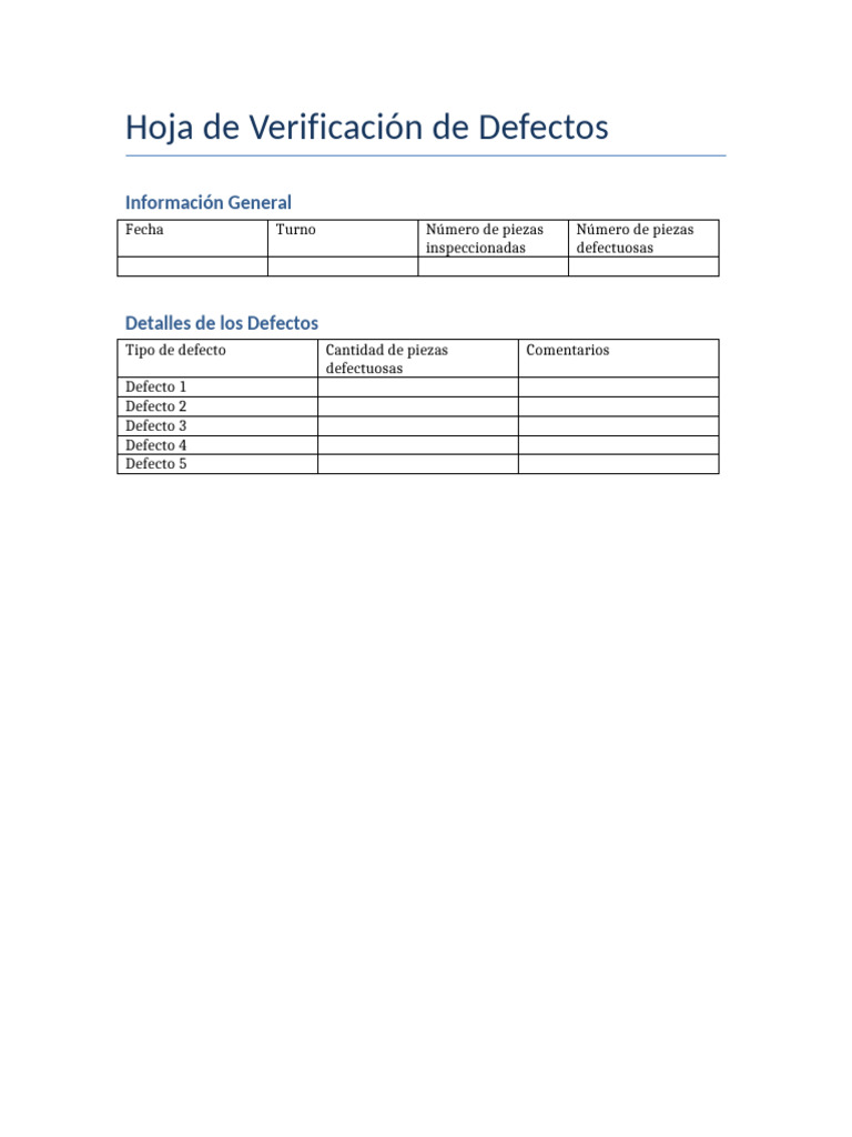 Hoja de Verificación de Defectos | PDF