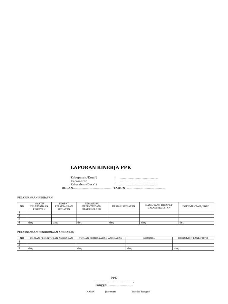 Laporan Kinerja PPK dan PPS Bulanan | PDF
