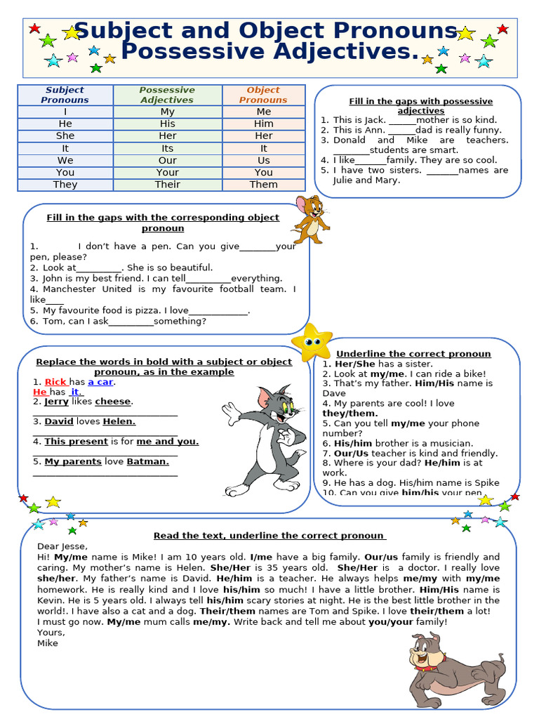 Subject and Object Pronouns Possessive Adjectives | PDF | Semantic ...