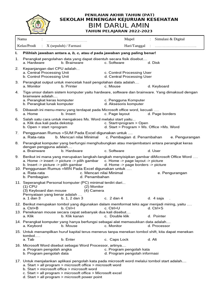 Soal PAT Simdig | PDF