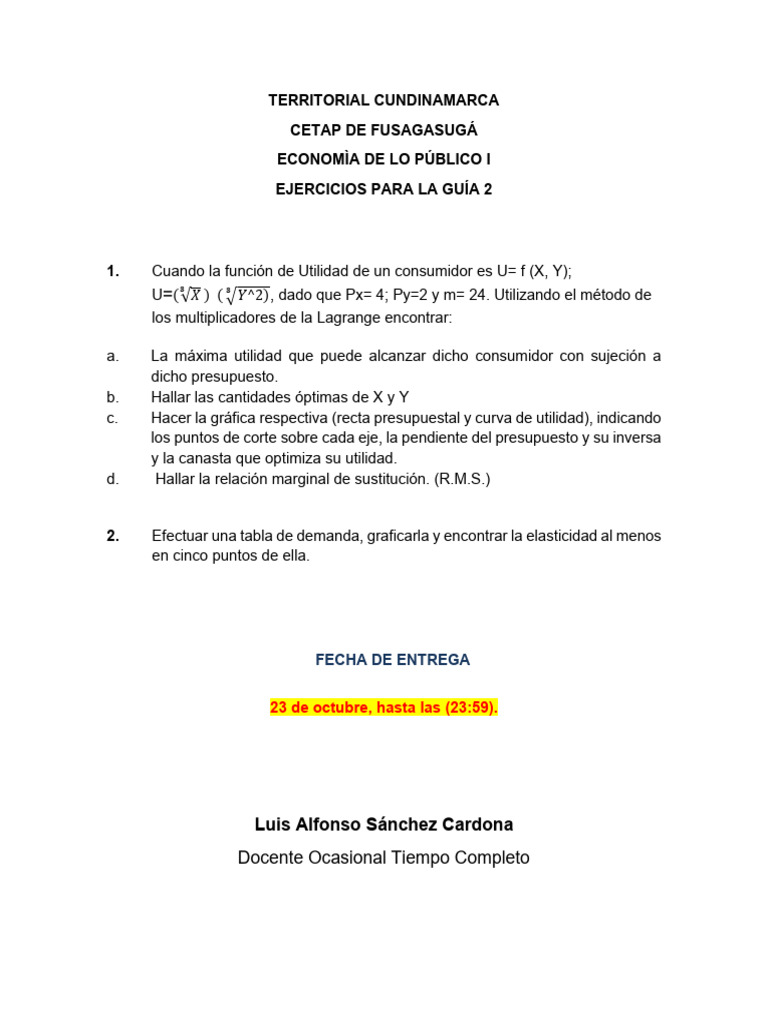 Taller Aplicaciones Guía 2 Econo de Lo Pco I 2024-2 Fusa Grupo A | PDF | Métodos y materiales de ...