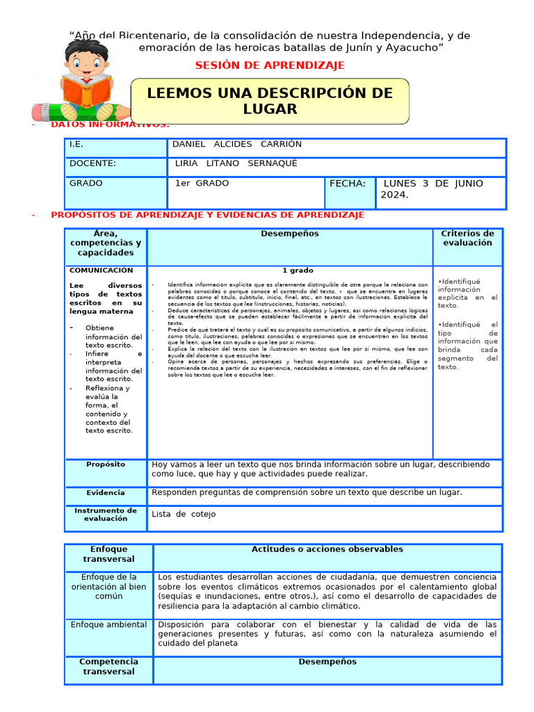 U3 S4 SESION D1 COM LEEMOS LA DESCRIPCION DE UN LUGAR | PDF ... U3 S4 SESION D1 COM LEEMOS LA DESCRIPCION DE UN LUGAR | PDF ...