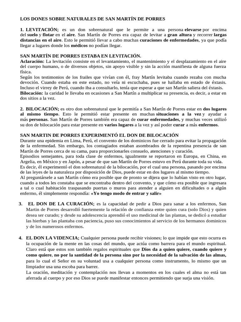 Los Dones Sobre Naturales de San Martín de Porres | PDF | Filosofía ...