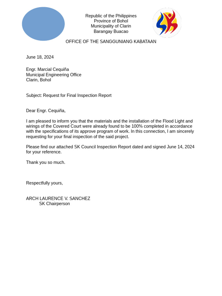 Request for Final Inspection Report | PDF