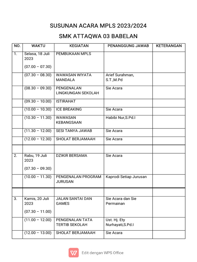Susunan Acara MPLS 2023 | PDF