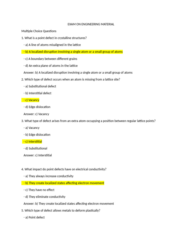 EXAM-ON-ENGINEERING-MATERIAL-MIDTERM | PDF | Dislocation | Crystallographic Defect