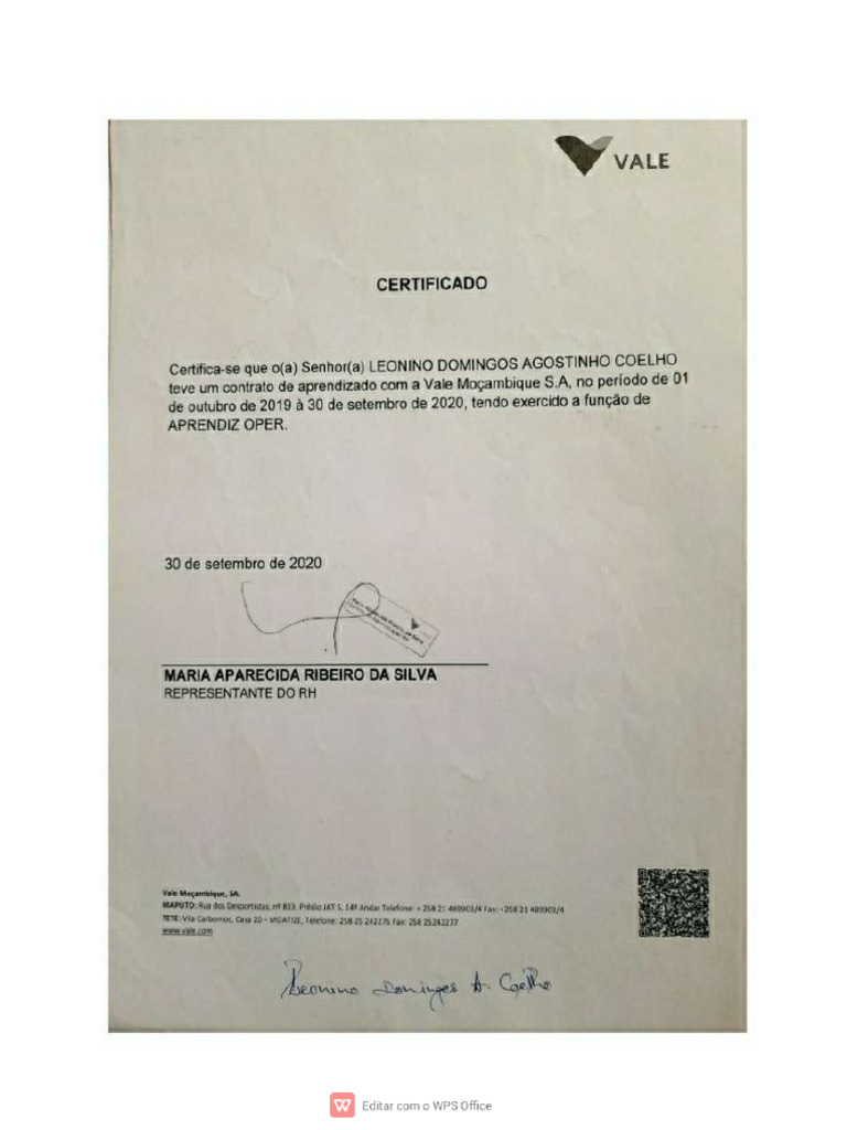 Certificado da Vale | PDF