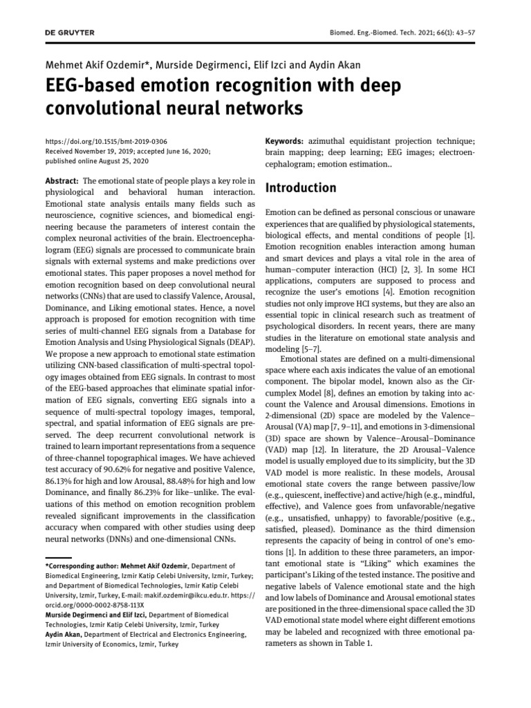 EEG Based Emotion Recognition With Deep | PDF | Deep Learning | Applied ...