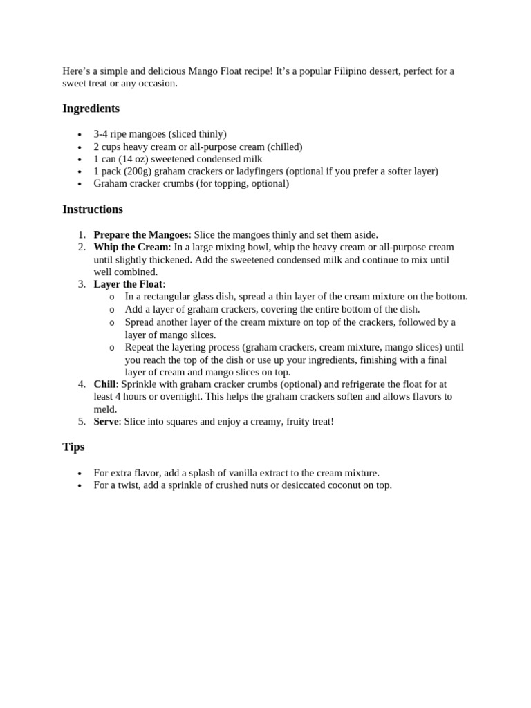 Mango Float Recipe Pdf Wellness