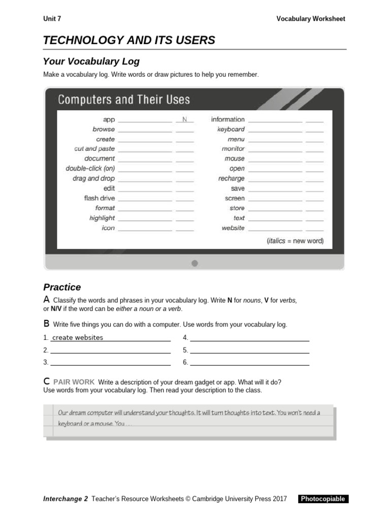 Interchange5thEd Level2 Unit07 Vocabulary Worksheet | PDF