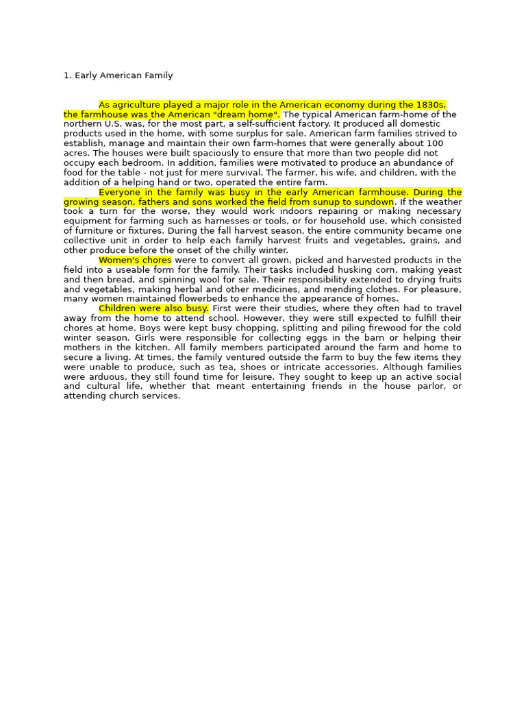 1.american History - 1. Early American Family | PDF | Farms | Food Industry