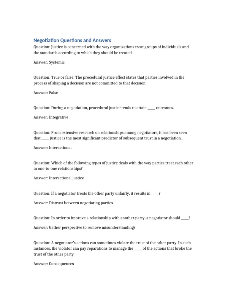 Negotiation_Questions_and_Answers | PDF | Negotiation | Justice