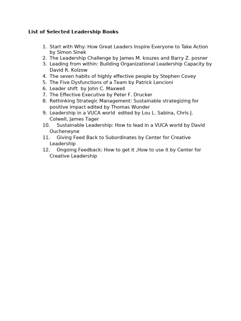 Selected Leadership Books For Reading | PDF | Science & Mathematics