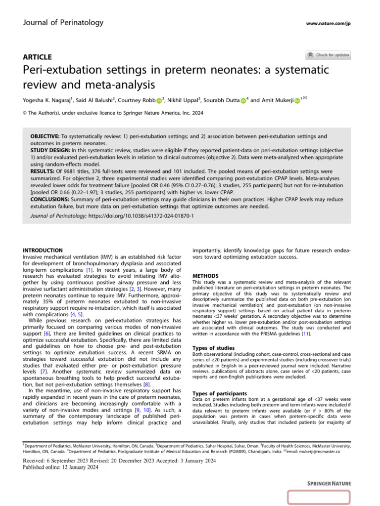 Peri Extubation Settings in Preterm Neonates A Systematic Review | PDF ...
